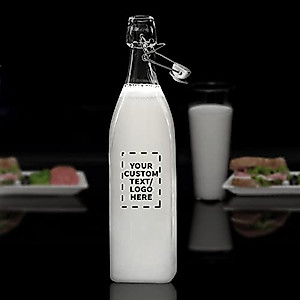 Custom Square Glass Water Carafe Bottles with Wire Lids 14 oz. Set of 10, Personalized Bulk Pack - Perfect for Juices, Smoothies, Milk, Condiments - Clear