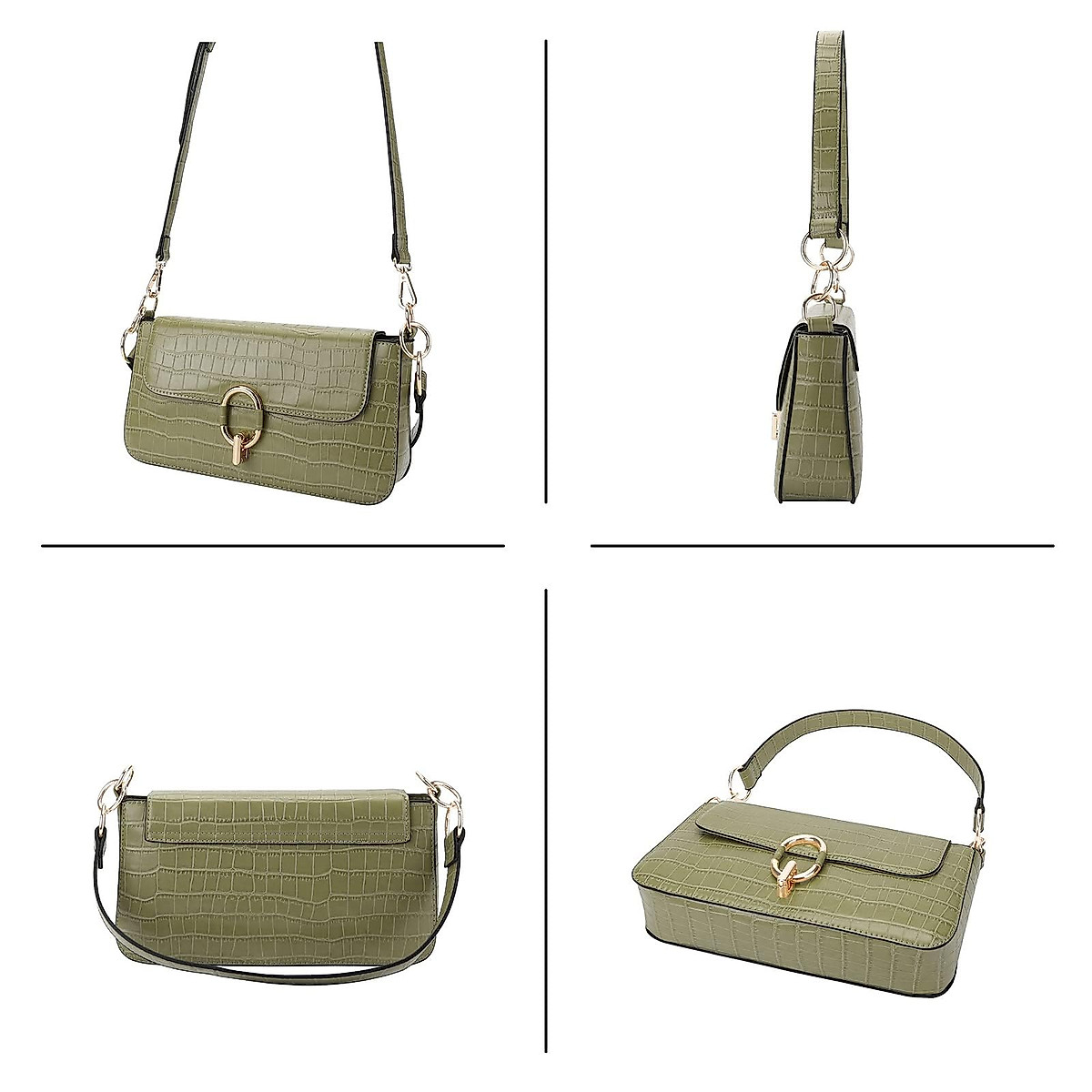 MAXWISE Women Shoulder Bag Handbag Crossbody Crocodile Pattern Designer shoulder Bags Chic Retro Purse PU Leather Handbag for Women (KHAKI)