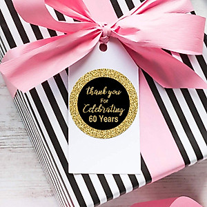 60th Birthday Thank You Stickers, Black and Gold 60th Birthday Favors, 60th Birthday Stickers, Anniversary Party Decorations, 1.75 Inch Round Circle Label Stickers, Pack of 50.
