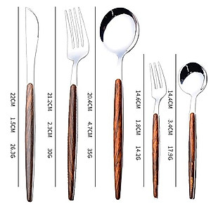 Aimilan 30 Piece Silverware Set for 6, 18/10 Stainless Steel Imitation Wooden Handle Flatware Cutlery Set for Home Kitchen Restaurant, Mirror Finish, Dishwasher Safe (30-Piece for 6)