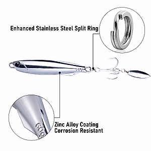 Dr.Fish 3 Pack Jigging Spoons Metal Casting Jigs Bladed Treble Hooks Saltwater Casting Spoons Surf Fishing Lures Vertical Diamond Jigs Mackerel Striper Bluefish Lures 1oz-#4 Hook