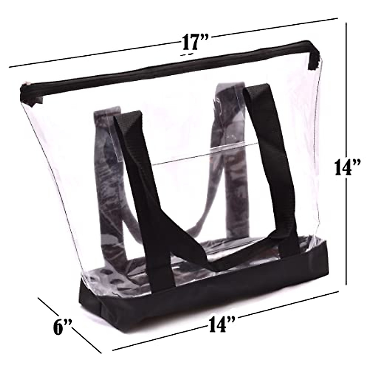 Handy Laundry Clear Tote Bag - Zipper Closure, Long Shoulder Strap, Fabric Trimming. (Black)