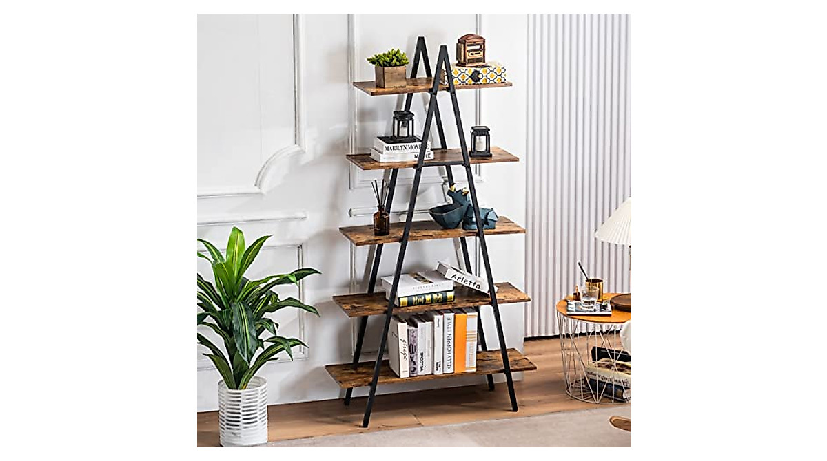 YOUDENOVA 5-Tier Ladder Bookshelf, Industrial A-Shaped Bookcase, Tall ...