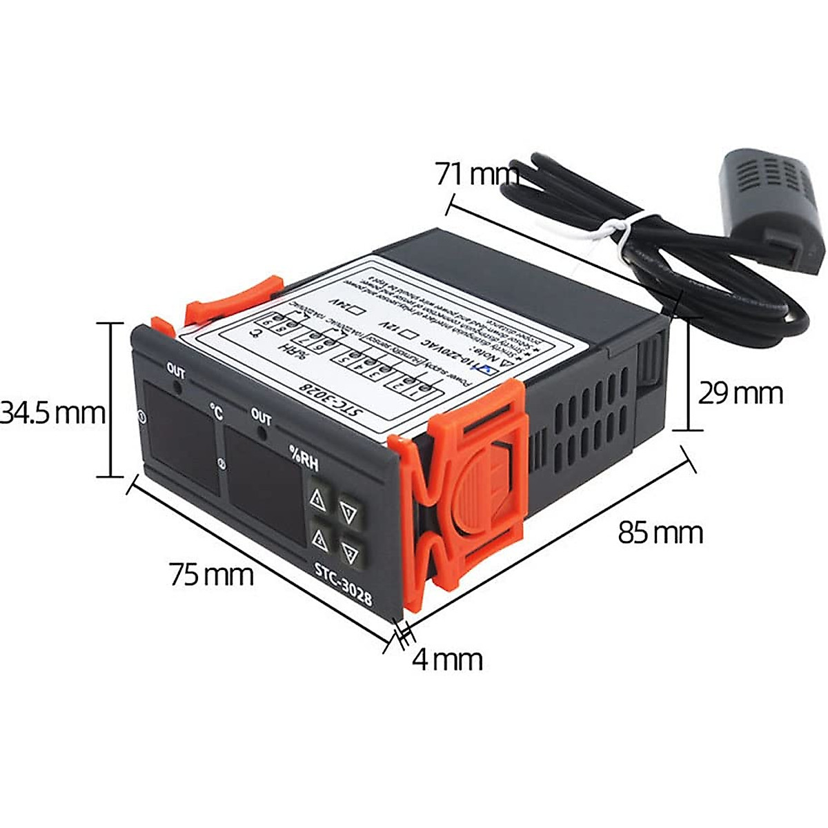 STC-3028 AC 220V DC 12V 24V Dual Digital Thermostat Temperature Humidity Controller Thermometer Hygrometer Incubator Controller (110-220V)