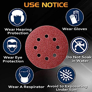 80pcs 5 inch Sanding Discs Hook and Loop, 8 Hole Orbital Sander Sandpaper, 10 x 40/60/80/120/180/240/320/400 Grit Orbital Sander Pads, Round Sandpaper Discs by Taspire