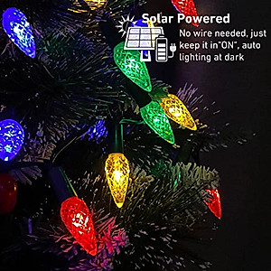 C6 Solar Christmas Lights Outdoor Multicolored, 50LED 8 Modes Strawberry Christmas String Lights Waterproof Outdoor Christmas Solar Lights for Xmas Tree Christmas Wreath Garland Garden Patio