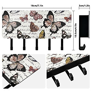 MCHIVER Butterflies Handwritten Letter Key Holder for Wall Decorative Mail Organizer Holders Wall Mounted Key Hangers with 5 Hooks Mounting Hardware Key Rack for Entryway Hallway Garage