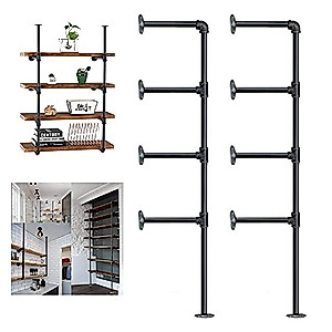 Kaler Black 4-Tier Industrial Pipe Shelves,Rustic DIY Pipe Shelf Wall Vintage Hung Bracket,Easy to Install 58''H(2pcs)