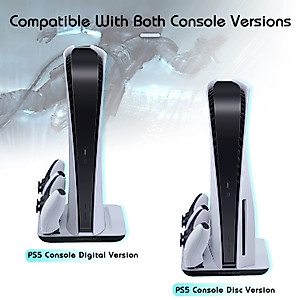 Wigearss Charging Cooling Stand for PS5 Charging Dock with 3 Speed Levels Cooling System for PS5 UHD and Digital Edition Consoles and Controllers - White