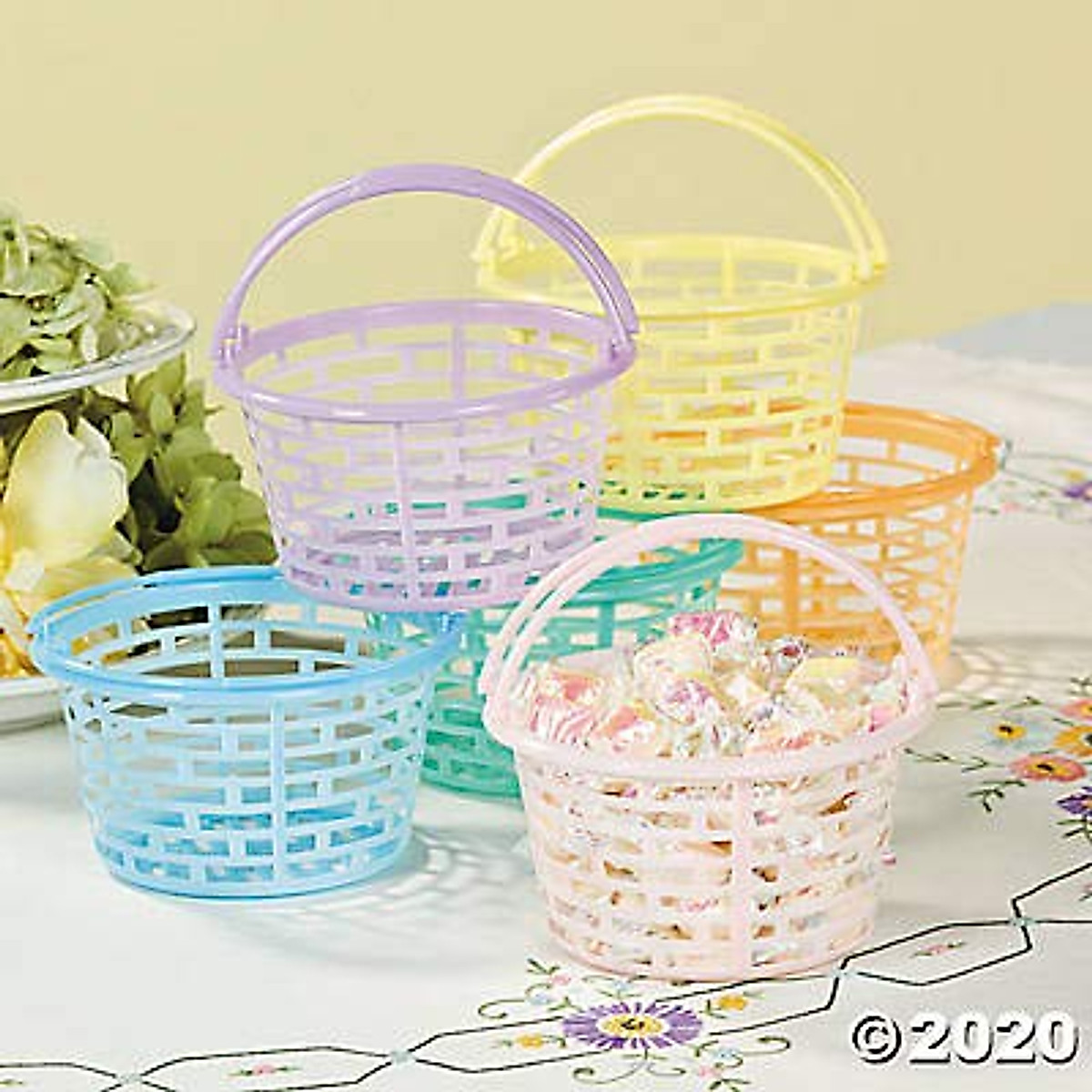 Pastel Round Easter Baskets - Set of 12 - Easter Party Supplies, Gift Baskets and Crafts