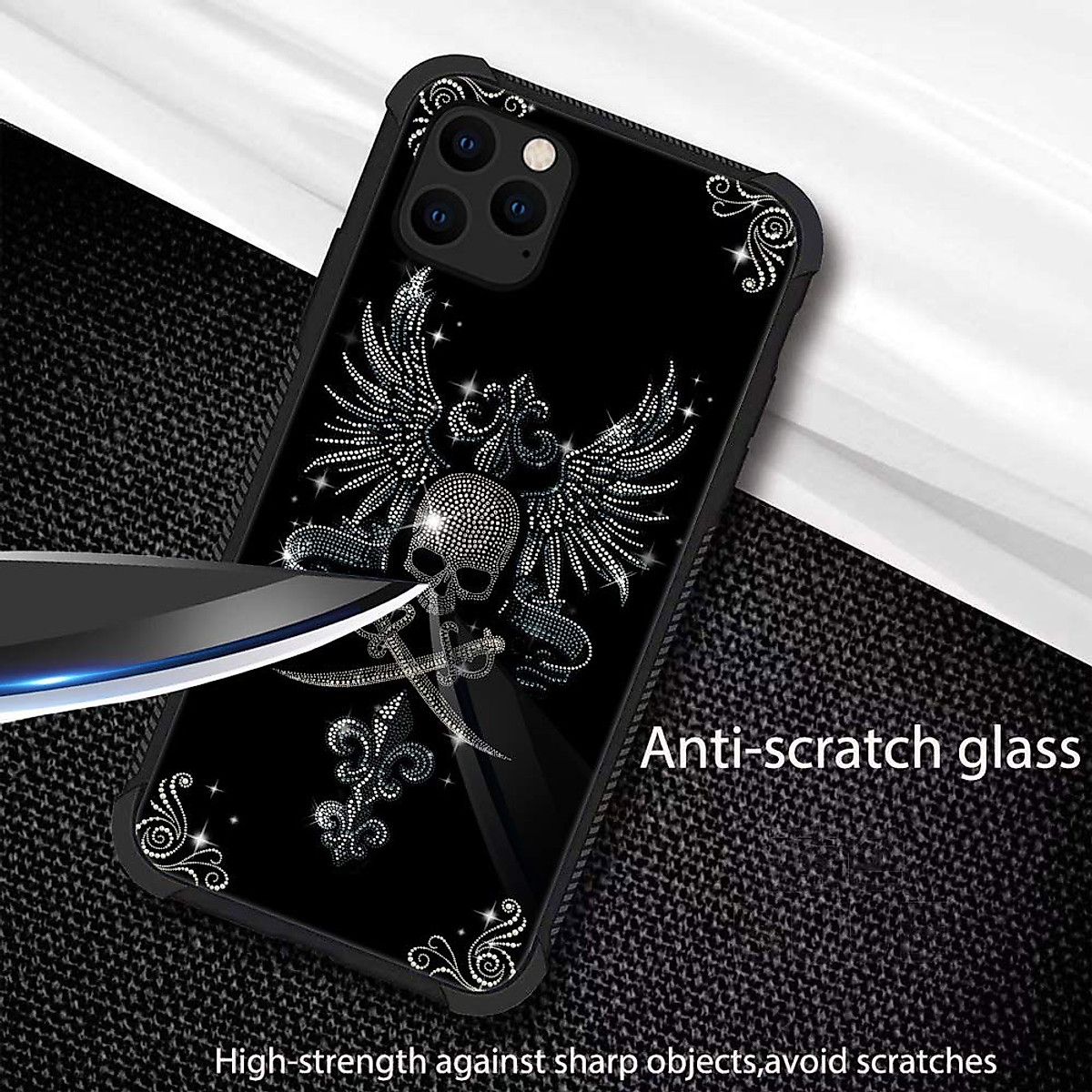 ZHEGAILIAN Case Compatible with iPhone 12,Diamond Skull Pattern Anti-Scratch 12 Pro Cases for Girls Women,Four Corners Desgin Shockproof Case for 12/12 Pro 6.1-inch