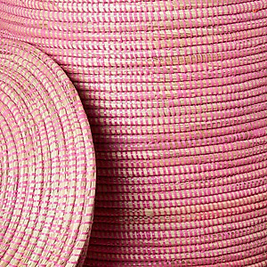 Senegalo 17" Small Woven Storage Basket (Pink Hooded)