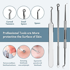 Pimple Popper Tool Kit,MENOLY 10Pcs Blackhead Remover Tools,Pimple Extractor,Acne Tools,Acne Kit for Blackhead,Blemish,Zit Removing,Whitehead Popping and Comedone Extractor Tool with Leather Bag