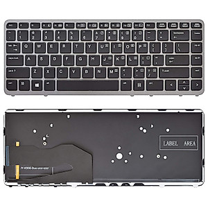 SUNMALL Laptop Keyboard Replacement with Backlit (Without Pointer) Compatible with HP EliteBook 840 G1 G2 / 850 G1 G2 / 745 G1 G2/HP ZBook 14 Series Laptop US Layout (with Silver Frame)