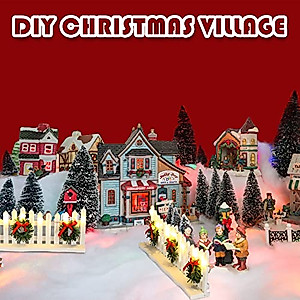 Bucherry 4 Pieces Christmas Village Fairy Garden Fence LED Fence White Mini Picket Fence Decoration Miniature Wire Fence Christmas Gate Lit Figurine for Outdoor Dollhouse House Accessories