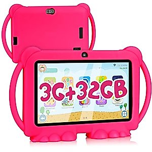 ATMPC Kids Tablet, 7 inch Tablet for Kids, 32GB ROM 3GB RAM Android 11.0 Toddler Tablet with 2.4G WiFi, GMS, Parental Control, Education APP, Dual Camera, Shockproof Case, Games red