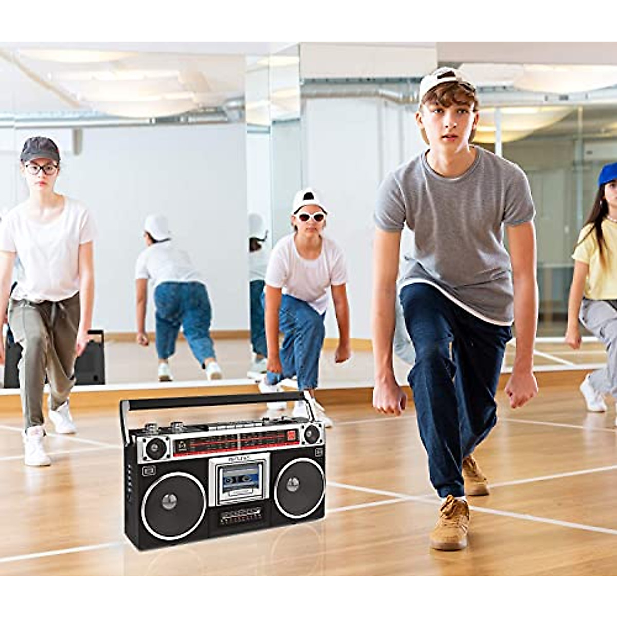 Riptunes Boombox Radio Cassette Player Recorder, AM/FM -SW1/SW2 Radio, Wireless Streaming, USB/Micro SD Slots, Aux in, Headphone Jack, Convert Cassettes to USB/SD, Classic 80s Style Retro, Black