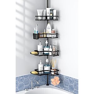 Aitatty Corner Shower Caddy Tension Pole: 4tier adjustable Rustproof Bathroom Organizer Shelves - Bathtub shampoo rack 43.5-120 inch