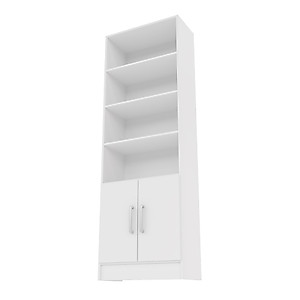 Manhattan Comfort Catarina Bookshelf Cabinet with Display Shelves and Doors for Hidden Storage, 71" Tall Bookcase, Easy Assembly, Stylish and Functional, Mid Century Modern Furniture, White
