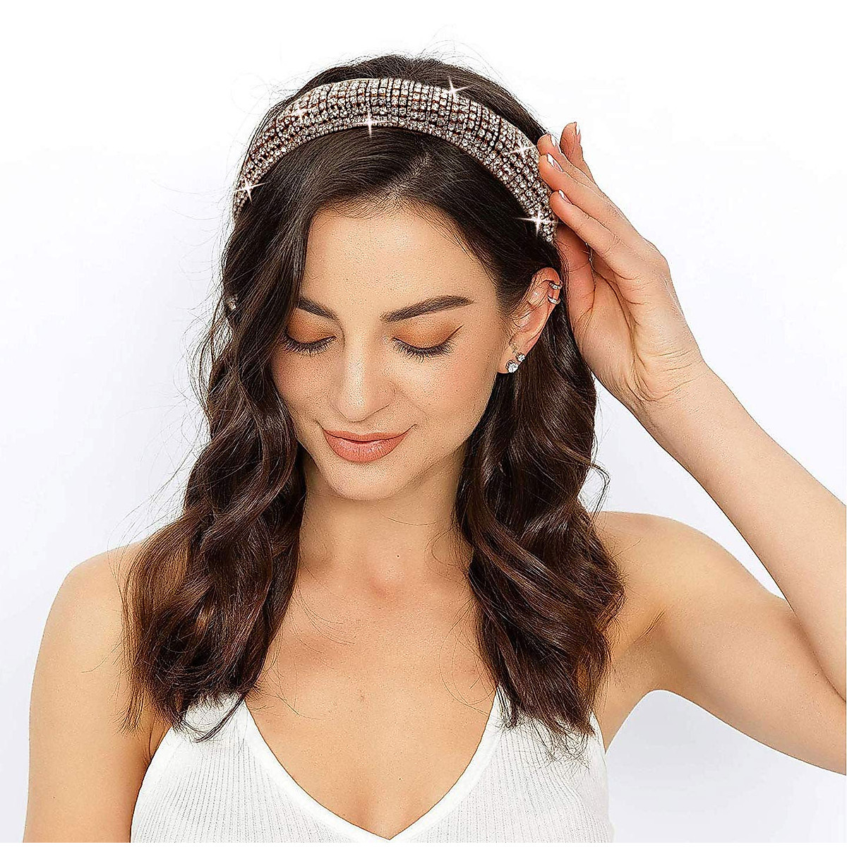 milylove Rhinestone Crystal Diamond Headbands for Women Fashionable Handmade Wide Hair Hoops Beaded Bling HairBand Hair Accessories