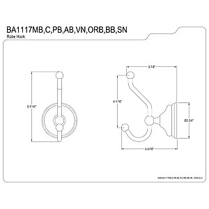 Kingston Brass BA1117C Victorian Robe Hook, 5-7/16-Inch, Polished Chrome