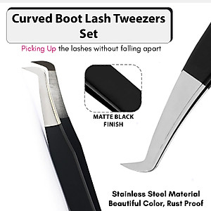 My Lash Tools Fiber Tip Lash Tweezers for Eyelash Extensions Pro Lash Tech Tweezer for Volume Lashes Stainless Steel Mink Lashes Fan Making Mega Volume Boot Lashing Tweezers (Black)