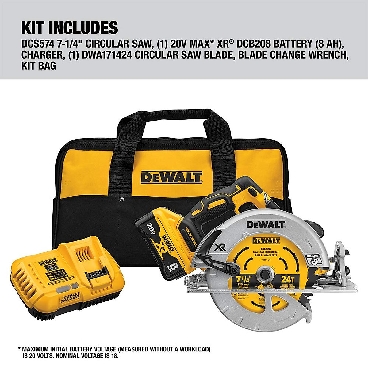 DEWALT 20V MAX* XR Circular Saw, 7-1/4-Inch, Brushless, Power Detect Tool Technology (DCS574W1)