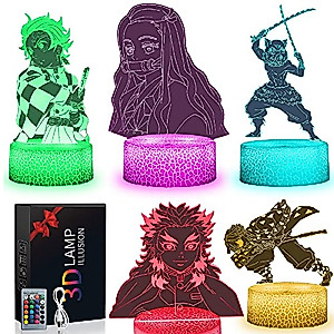 OMGGMO 3D Illusion Demon Slayer Light, Anime Lamp 5 Patterns and 16 Color Change Decor Lamp with Remote Control, Birthday Christmas Gifts for Kids,Boy,Girls