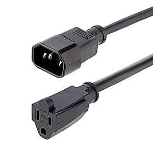 StarTech.com 1ft (0.3m) Power Extension Cord, IEC 320 C14 to NEMA 5-15R, 10A 125V, 18AWG, Black Computer Power Extension Cord, AC Outlet Extension Cable for Network Equipment, UL Listed (PAC100)