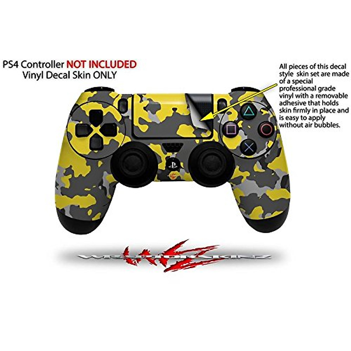 WraptorSkinz Skin Compatible with Sony PS4 Dualshock Controller PlayStation 4 Original Slim and Pro WraptorCamo Old School Camouflage Camo Yellow (Controller NOT Included)