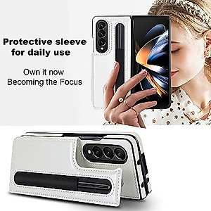 LBYZCASE Galaxy Z Fold 5 Wallet Case with S Pen Holder,Double Magnetic Clasp Kickstand Durable Shockproof Phone Case Cover with [RFID Blocking] Card Slots for Samsung Galaxy Z Fold 5 (White)