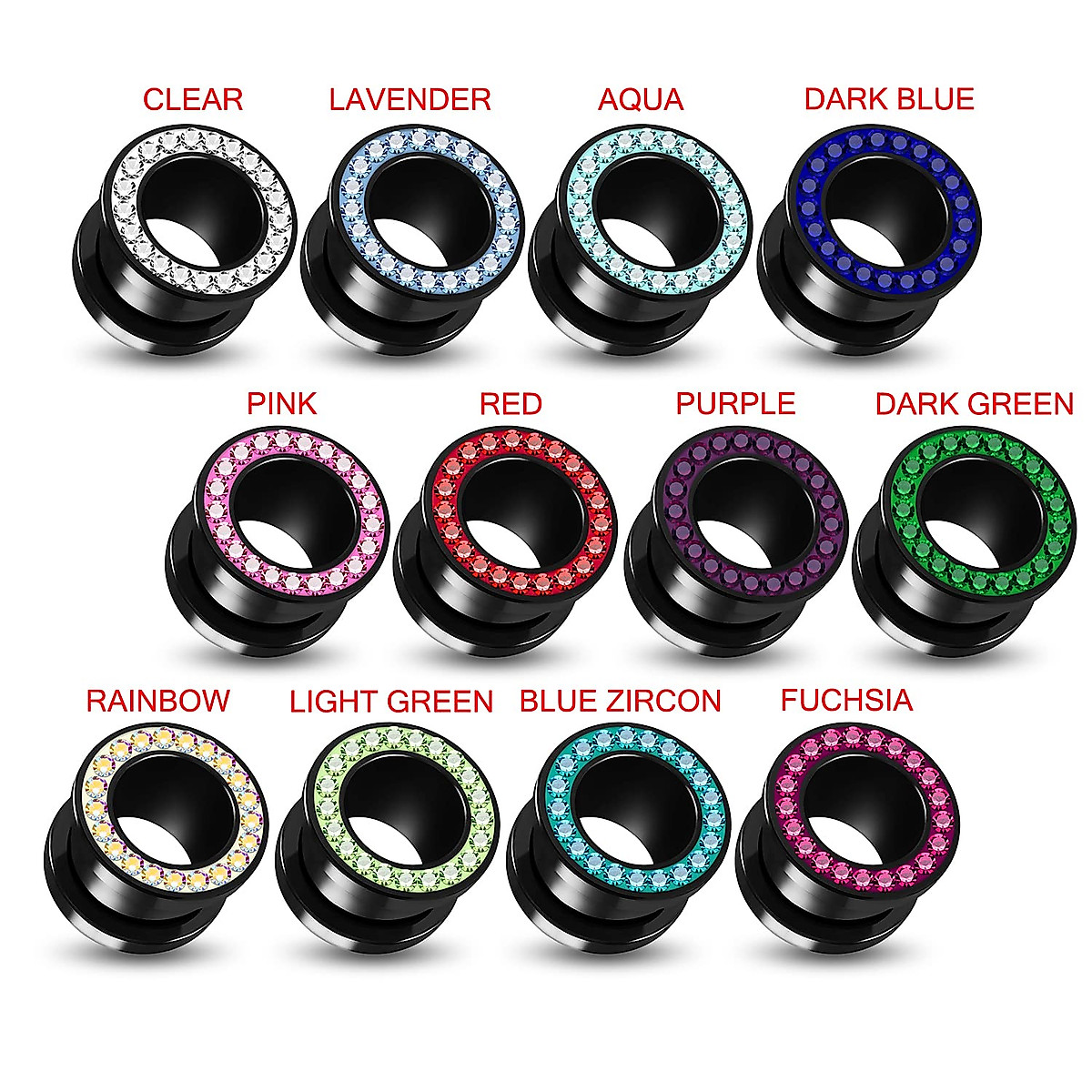 PiercingPoint 1 Piece of 00 Gauge - 10mm Multi Amethyst Purple Crystal Stone Setting on Black Acrylic Ear Gauge Flesh Tunnel