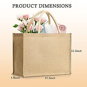 10 Pack Jute Bag Large Burlap Tote Bag Jute Tote Bags with Handles 15.3x 12.2x 5.9inch Jute Gift Tote Beach Bag for Bridesmaid Wedding Shopping Grocery Travel Mother's Day Teacher DIY