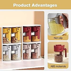 Manutox Multifunctional Seasoning Box, 2 in 1 Glass Spice Jars with Spoon, Multifunctional Kitchen Seasoning Box, Clear Glass Seasoning Jar with Lid and Spoon (Grey)