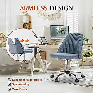 Armless Office Chair Cute Desk Chair, Modern Fabric Home Office Desk Chairs with Wheels Adjustable Swivel Task Computer Vanity Chair for Small Spaces