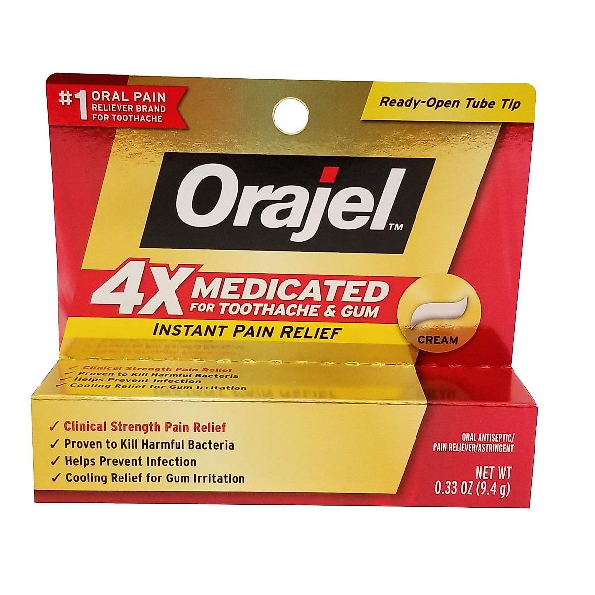 Orajel Instant Pain Relief Toothache/Gum 4X Medicated Cream Each (Value Pack of 6)
