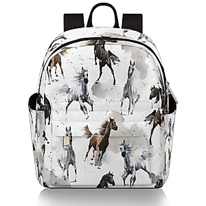 TropicalLife Horses White And Dark Brown Small Backpack for Women Girls, Mini Backpack Travel Casual Backpack Purse Satchel Daypack