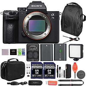 Sony a7 III Mirrorless Digital Camera Bundle with 2X 64GB SD Card, Connect LED Light, Extra Battery, Dually Charger, Backpack + More