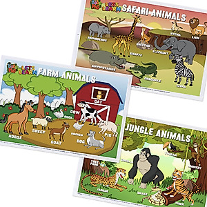 Baby PhD Disposable Placemats for Baby, Kids, & Toddlers - Animal Design - Table Mat or Topper for Restaurants, Stick-On Placemat for Travel, Sticky Strips Stay in Place - 3 Designs, Pack of 60