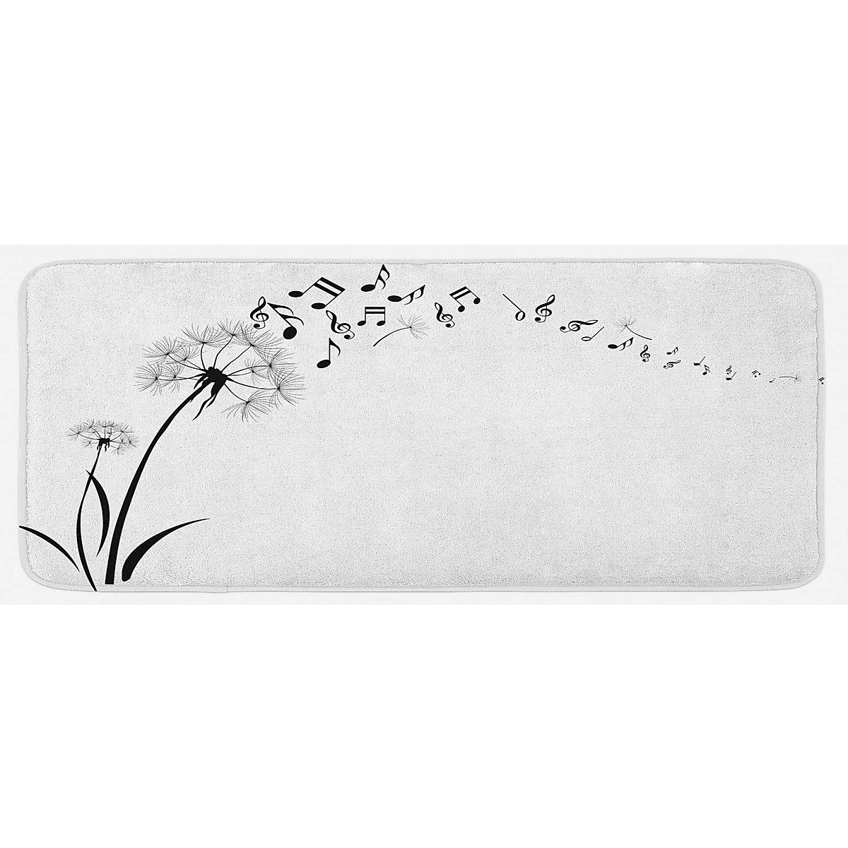 Ambesonne Music Kitchen Mat, Flying Dandelions Notes Summer Spring Meadow Silhouette Softness Simple Print, Plush Decorative Kitchen Mat with Non Slip Backing, 47" X 19", Black and White