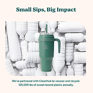 REDUCE Reusable 50 oz Cold1 Water Tumbler – Ergonomic Handle – Double-Wall Insulation – Sturdy Desktop/Tabletop Mug with Lid and Straw – BPA-Free – Stainless Steel for Gym, Home, Office – Casa Blanca