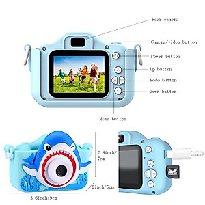 Kids Camera Toddler Camera Shark for Boys and Girls with 48 MP Photos 1080P HD Video Recorder Selfie Camera Time-Lapse IPS 2 inch Digital Camera for Kids Age 3-12 Christmas Birthday Gifts Toy Gift
