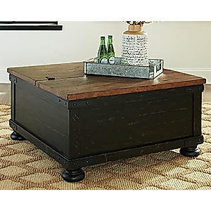 Signature Design by Ashley Valebeck Farmhouse Lift Top Coffee Table with Storage, Distressed Brown & Black Finish, 36 in x 36 in x 18 in