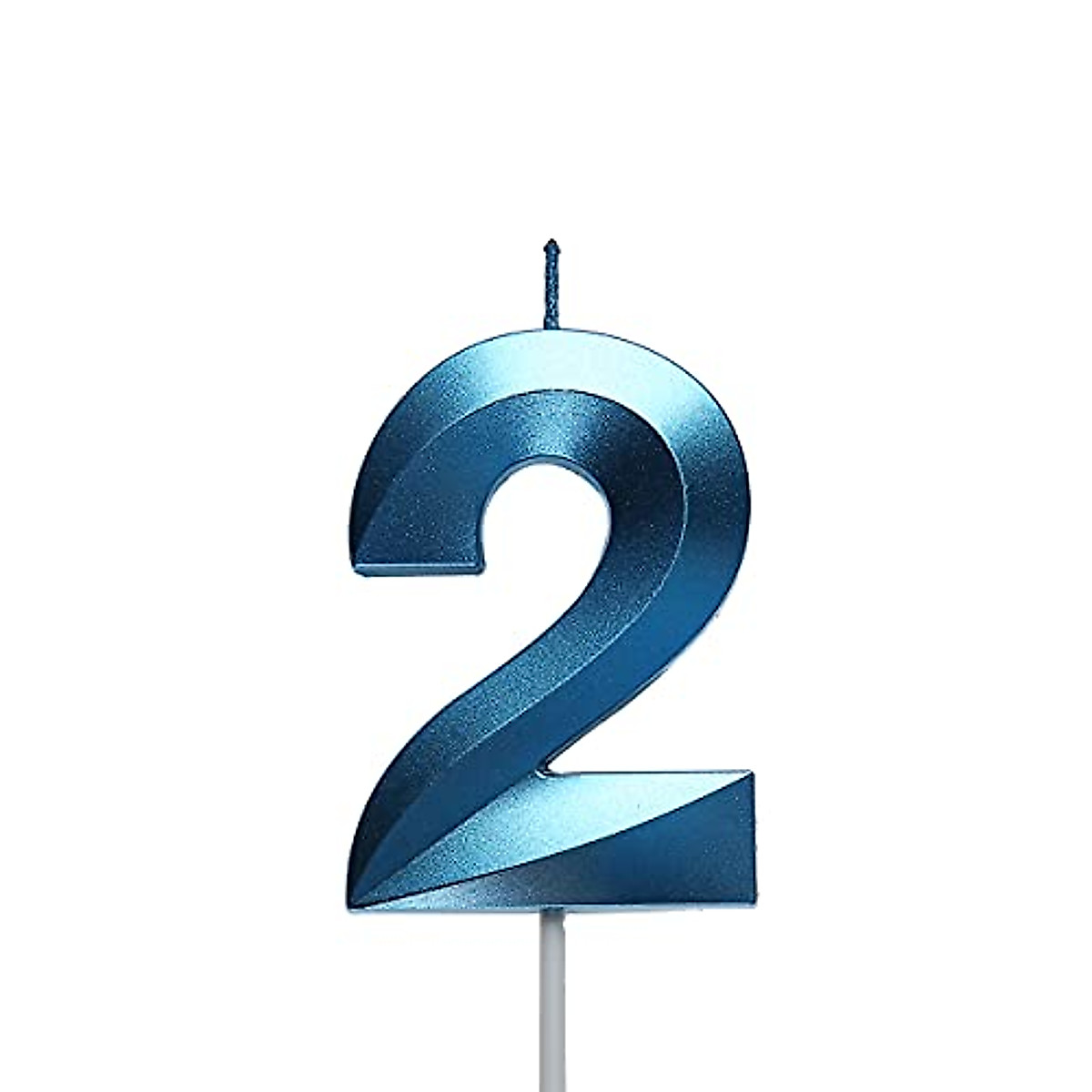 Qj-solar 2.76 inch Blue 2 Birthday Candles,3D Number 2nd Cake Topper for Birthday Decorations No 21 22 23 24 25 26 27 28 29