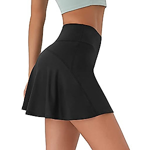 PERSIT Womens Tennis Golf Skirts Athletic Pleated High Waisted Skorts with Pockets for Workout Sports Running - Black - M