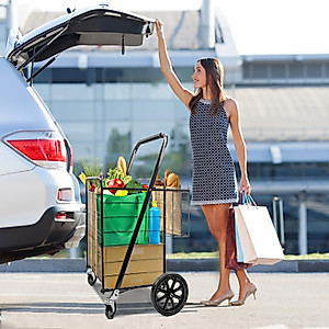 Folding Shopping Cart, Grocery Cart On Wheels Foldable, Shopping Carts for Groceries, Collapsible Shopping Cart Holds up to 70L/Max 110Ibs for Kitchen Storage Carts Utility Carts