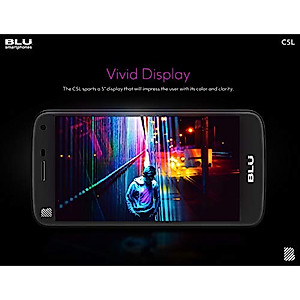 BLU C5L Android Cell Phone 5'' 16GB Memory Factory Unlocked 5.0'' Display -Black