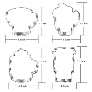 LUBTOSMN Large Coffee Cup Cookie Cutter Set-4 Piece-Coffee Mug, Hot Cocoa Mug, Lette, Teacup Cookie Fondant Biscui Cutters