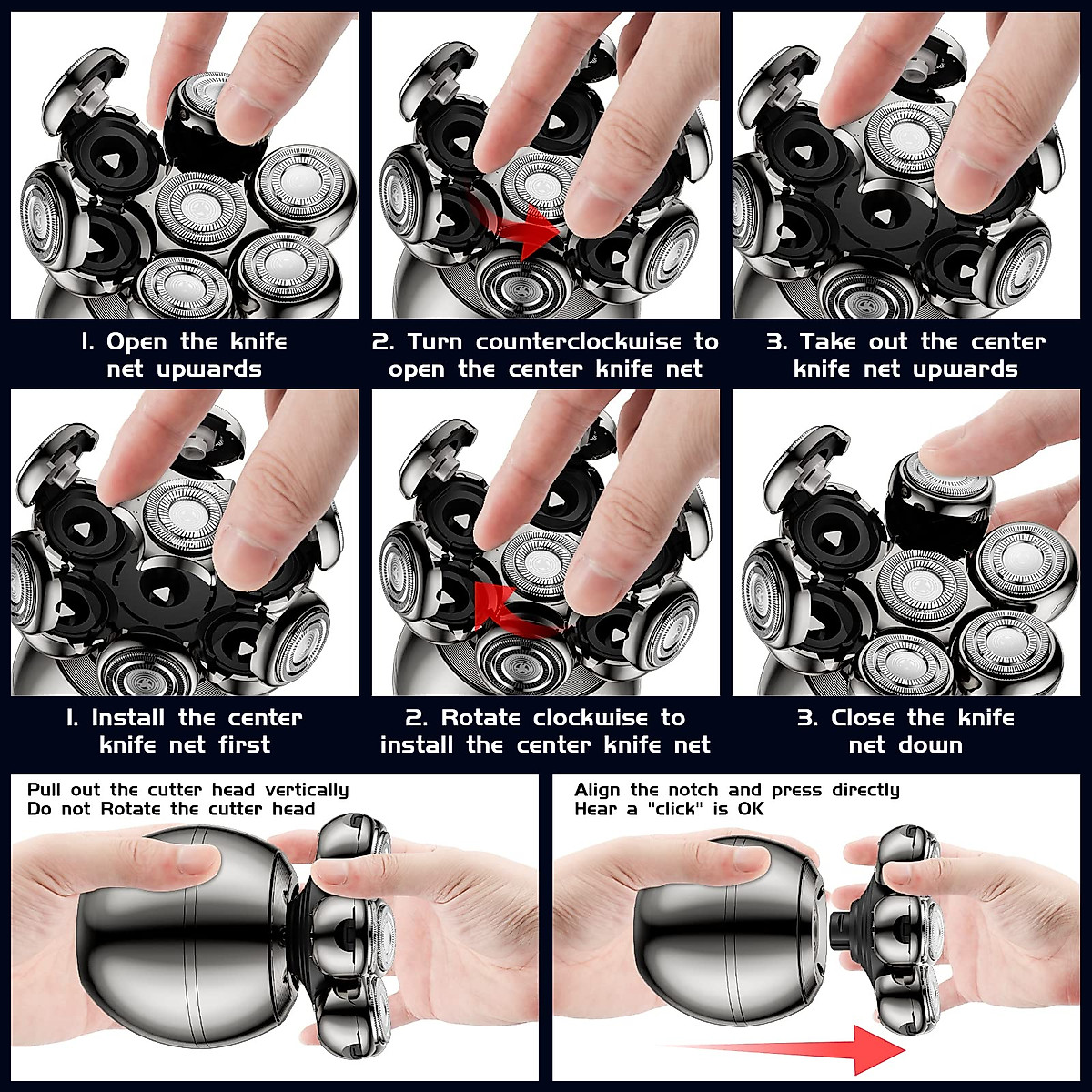 5-in-1 Electric Head Shaver for Bald Men - Rotary Design Head Shavers - Electric Men's Grooming Kit - with Rotary Blades, Clippers, Nose Trimmer, Brush, Massager - Cordless, and Rechargeable