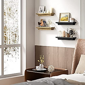 Alsonerbay Wall Shelves Black Shelves, Floating Shelves for Wall Storage, Rustic Wood Shelves for Bedroom Living Room Bathroom - 17 Inch Set of 2